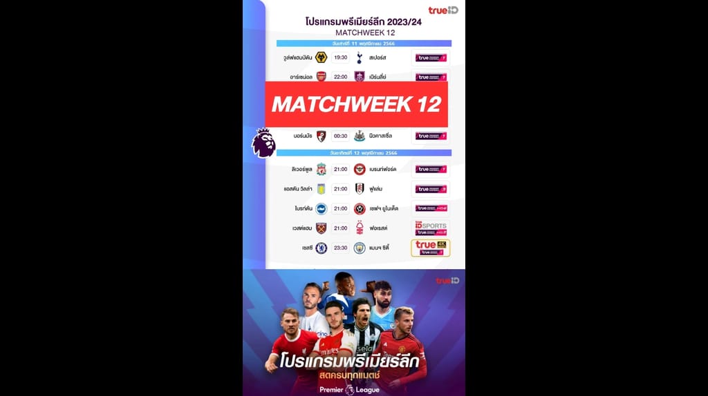 เปิดโปรแกรมพรีเมียร์ลีก 2023/24 สัปดาห์ที่ 12 - TrueID Shorts