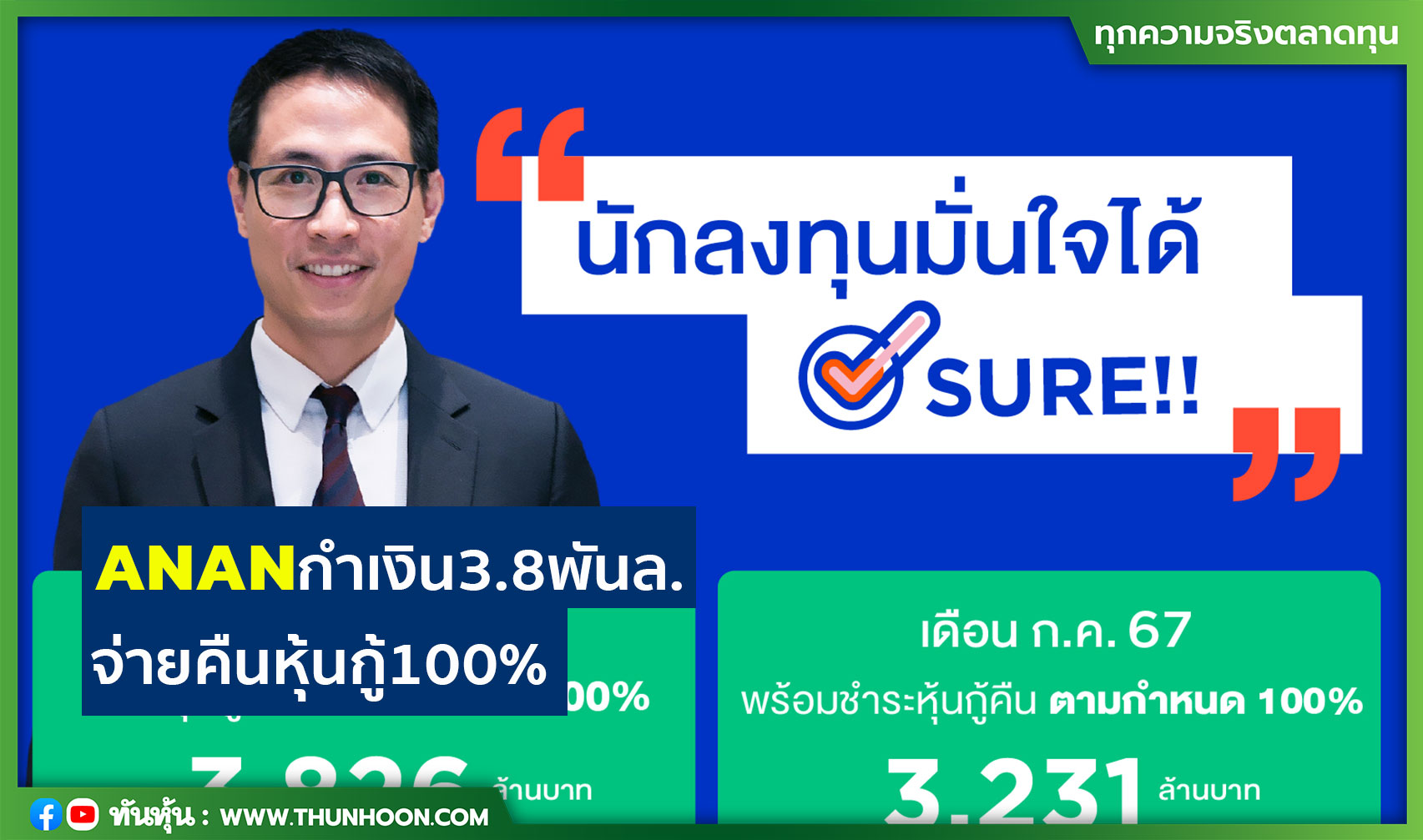 ANAN กำเงิน 3.8 พันล้าน จ่ายคืนหุ้นกู้ 100%