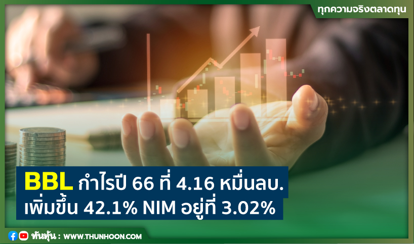 BBL กำไรปี 66 ที่ 4.16 หมื่นลบ. เพิ่มขึ้น 42.1% NIM อยู่ที่ 3.02%