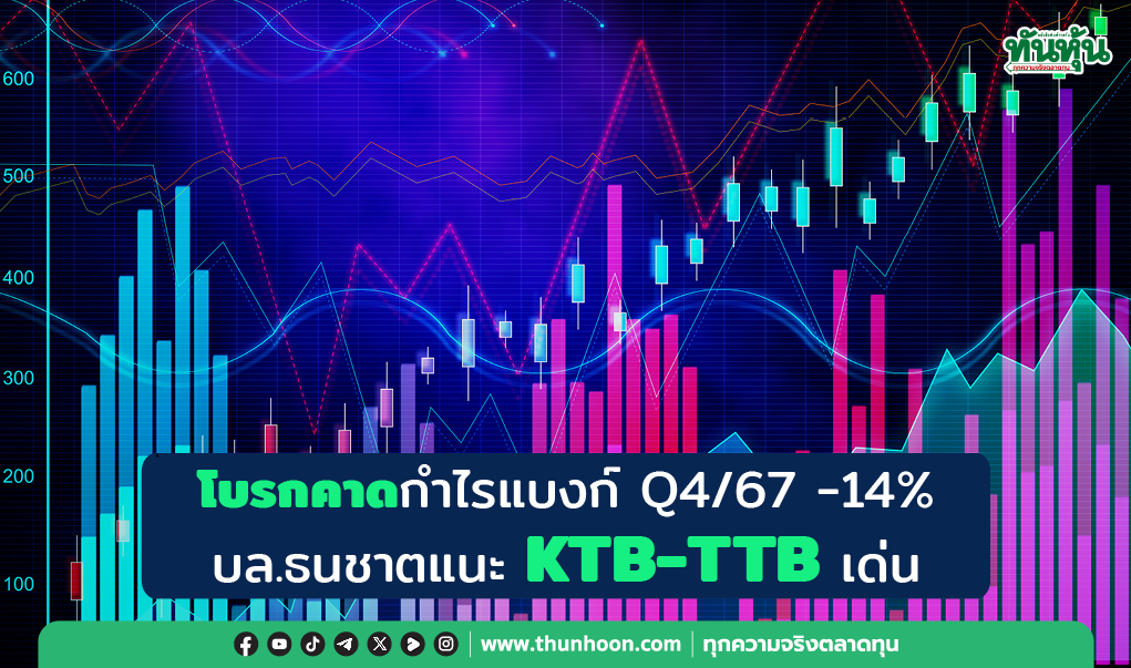 บล.ธนชาตคาดกำไรหุ้นกลุ่มแบงก์ไตรมาส 4/67 ลดลง 14% แนะ KTB-TTB เด่น