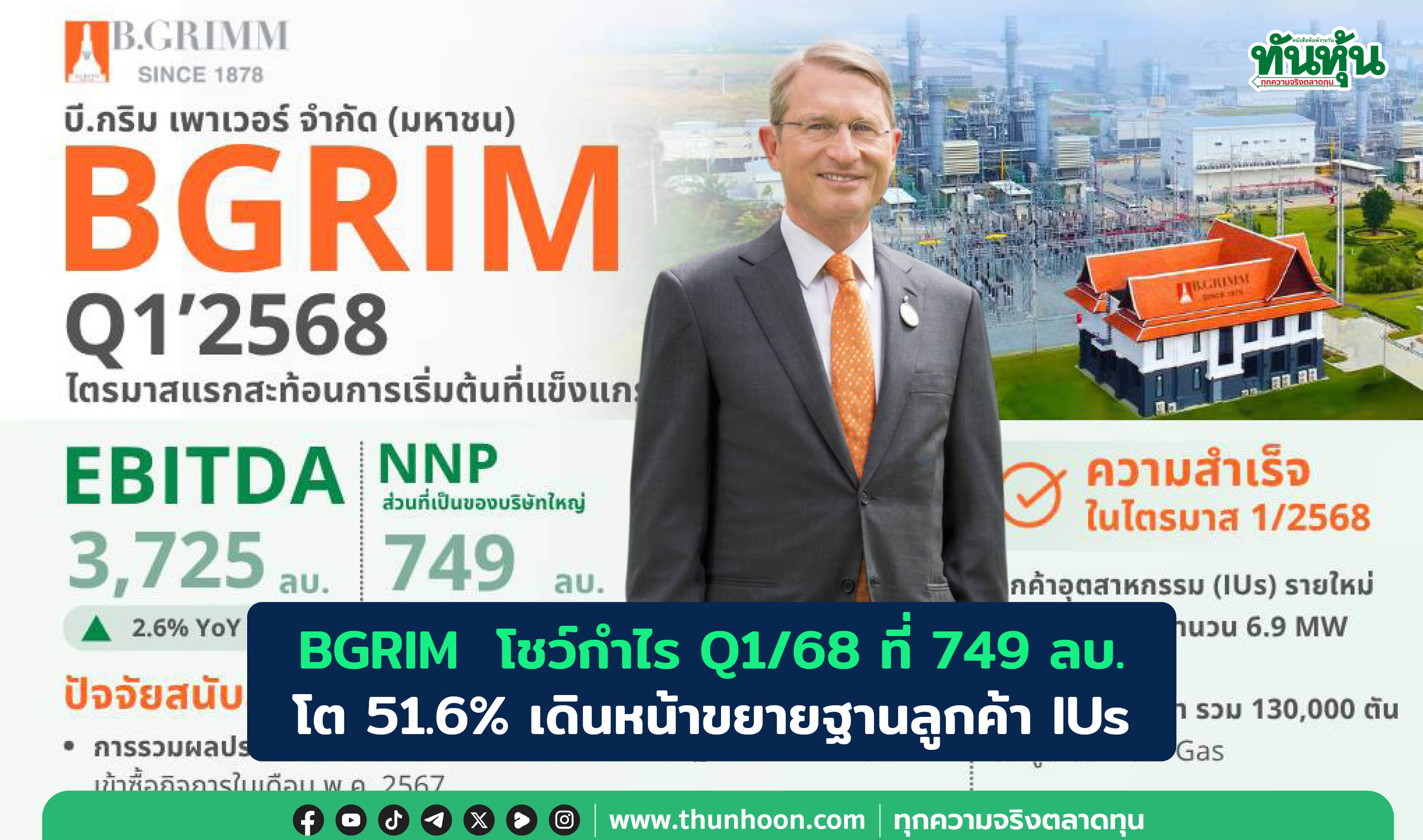 BGRIM โชว์กำไร Q1/68 ที่ 749 ลบ.โต 51.6% เดินหน้าขยายฐานลูกค้า IUs