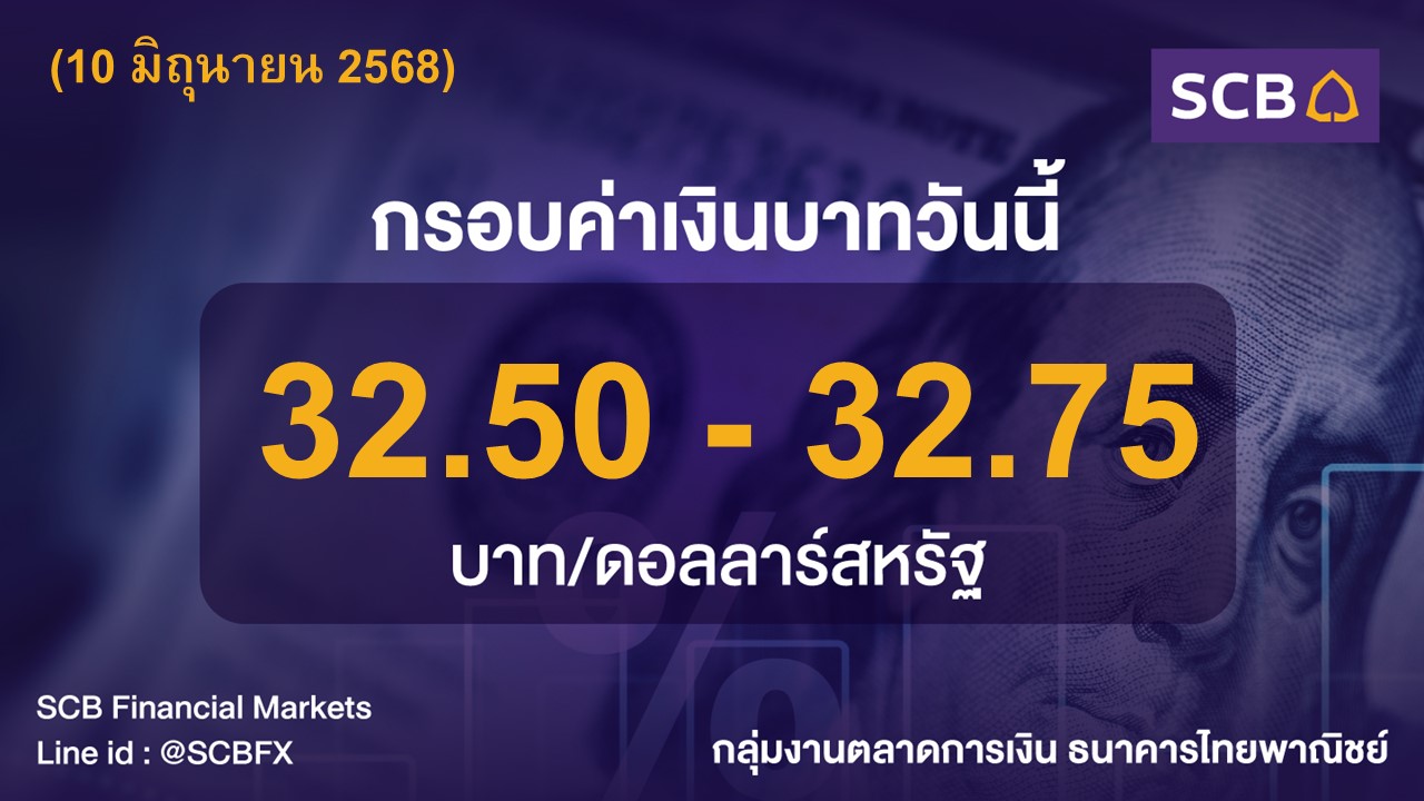 SCB ประเมินค่าเงินบาทวันนี้ เคลื่อนไหว 32.50-32.75 บ./ดอลลาร์