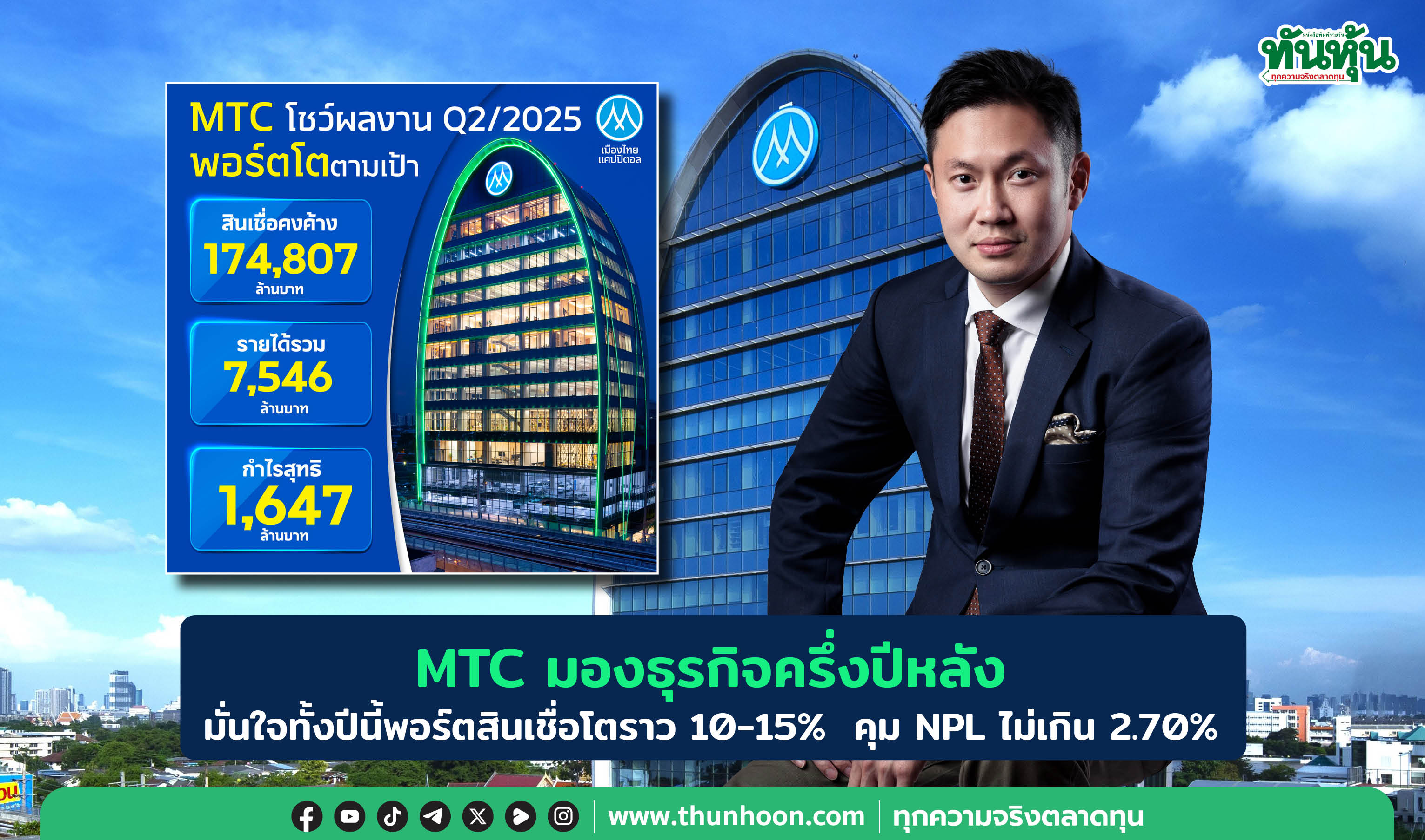 MTC มองธุรกิจครึ่งปีหลัง มั่นใจทั้งปีนี้พอร์ตสินเชื่อโตราว 10-15% คุม ...