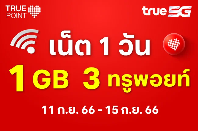ประหยัด 32.- เน็ตรายวัน 4 Mbps 1GB ใช้ทรูพอยท์ 3 คะแนน