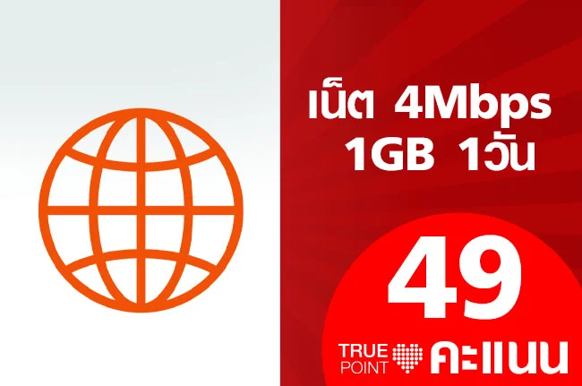 ประหยัด 30.- เน็ต 4Mbps 1GB 1 วัน