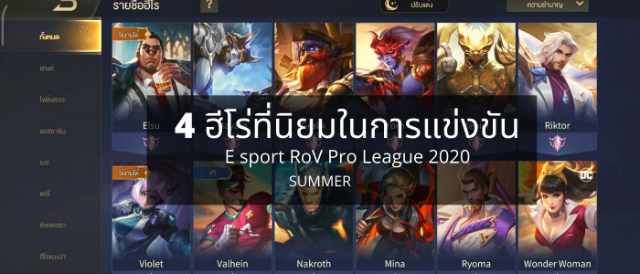 4 ฮีโร่ที่นิยมในการแข่งขัน E-sport RoV Pro League 2020 SUMMER